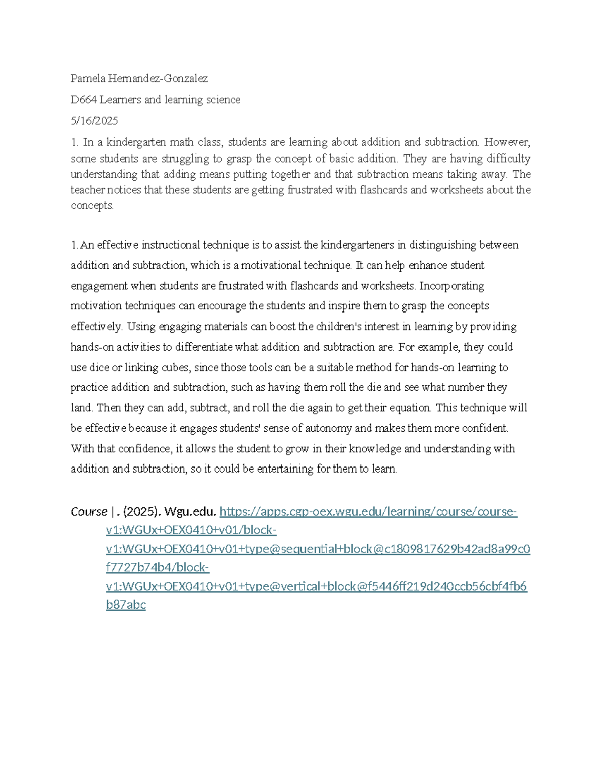 D664 Task 1: Enhancing Addition & Subtraction in Kindergarten - Studocu