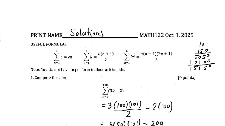 MATH122 Quiz 1 Solutions: Useful Formulas & Computations - Studocu
