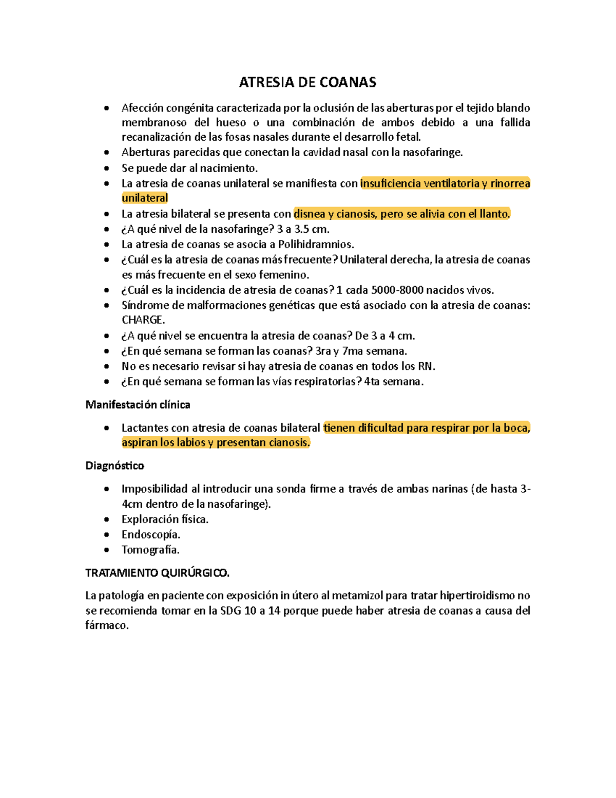 ATRESIA DE COANAS Y OTRAS ENFERMEDADES RESPIRATORIAS EN PEDIATRÍA - Studocu