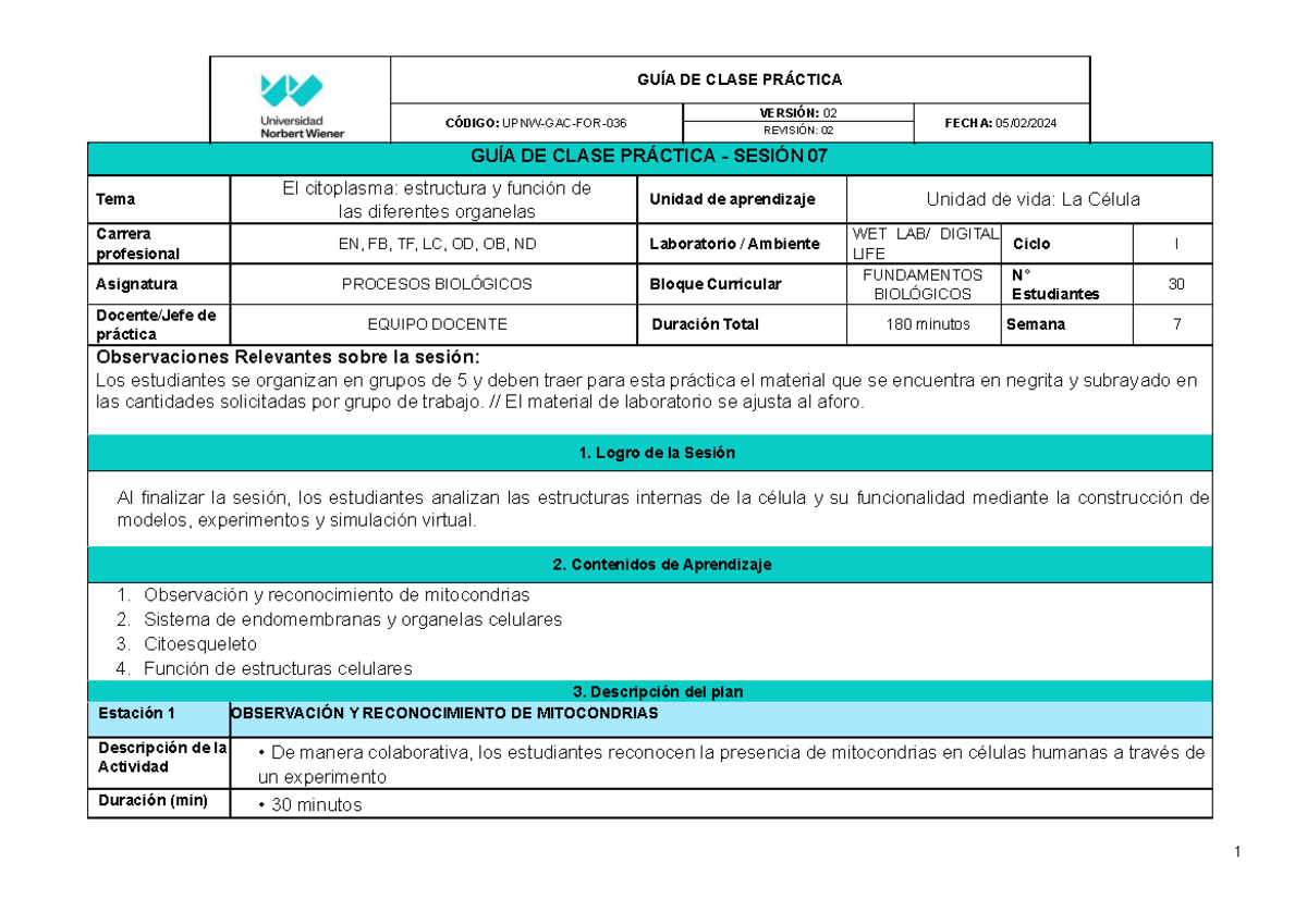 Guía de práctica pdf - guia - GUÍA DE CLASE PRÁCTICA CÓDIGO: UPNW-GAC-FOR- 036 VERSIÓN: 02 ...