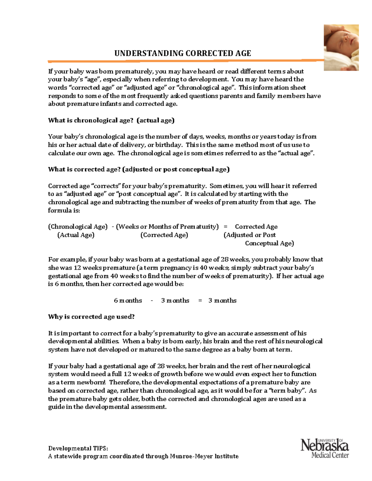 Understanding Corrected Age - UNDERSTANDING CORRECTED AGE If your ba ...