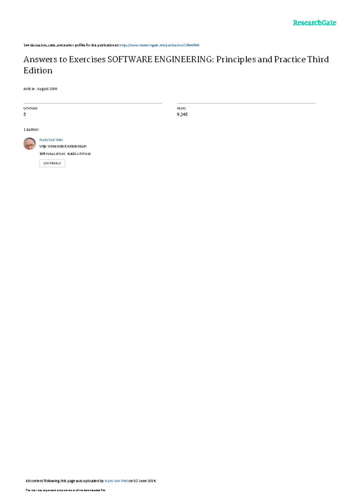 Answers to Exercises Software Engineering Principl - See discussions ...