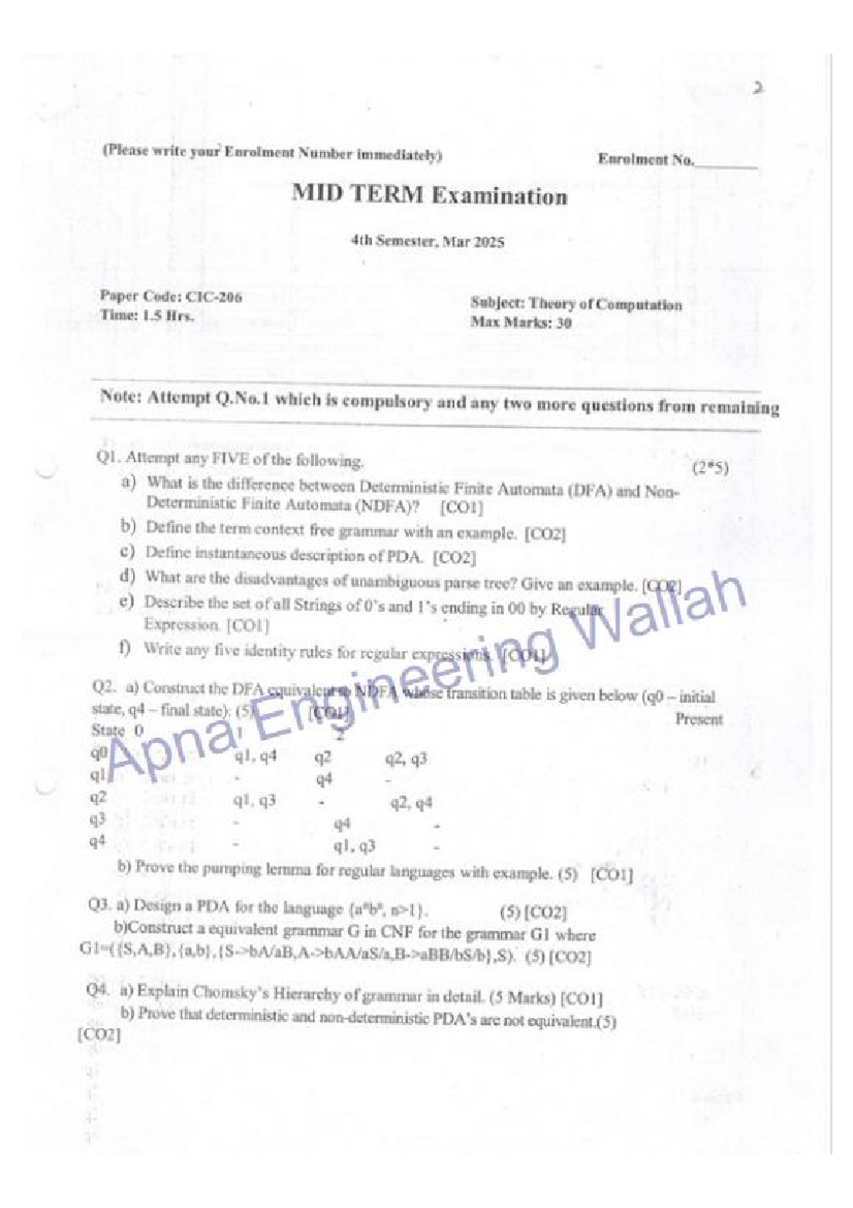 **New Title:** B.TECH 4th Sem Theory of Computation Mid Term Exam PYQ - May 2023 - Studocu