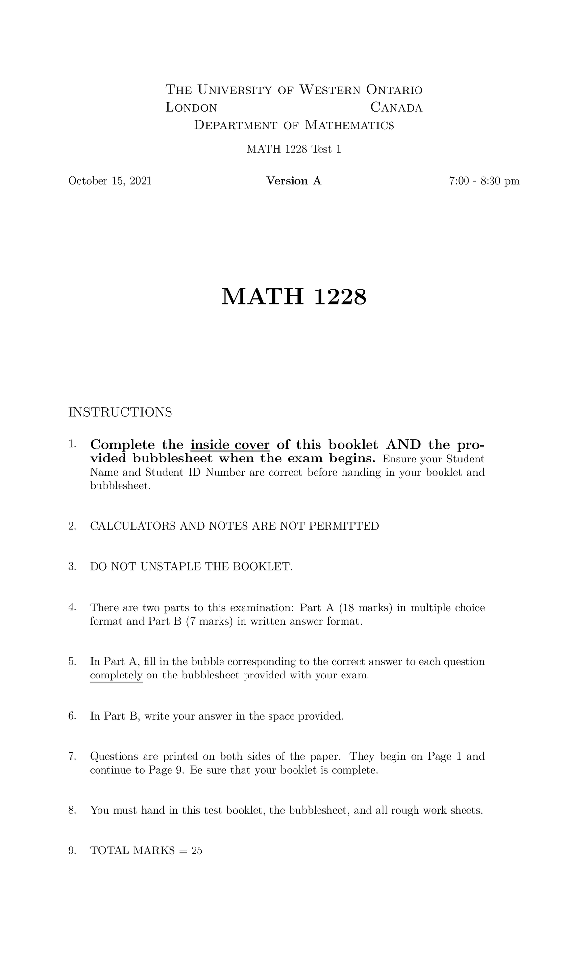 MATH 1228 Test 1 Solutions - Final Exam Practice 2021 - Studocu