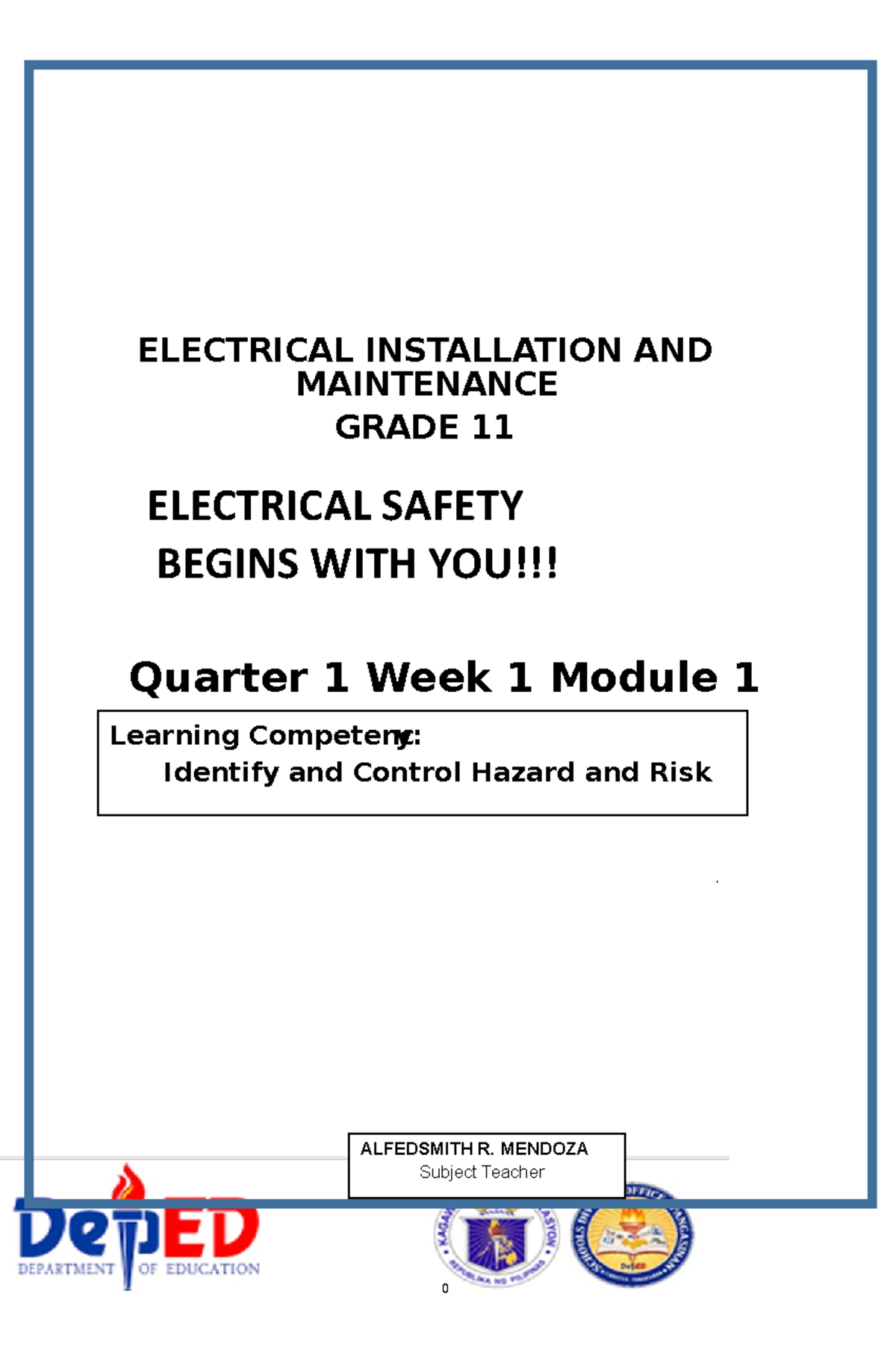 EIM-11 WEEK 1 Module: Electrical Safety in the Workplace - Studocu