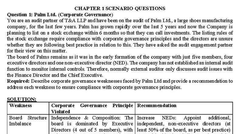 CHAPTER 1 & 2 SCENARIO QUESTIONS - LAW 2 Analysis and Recommendations ...