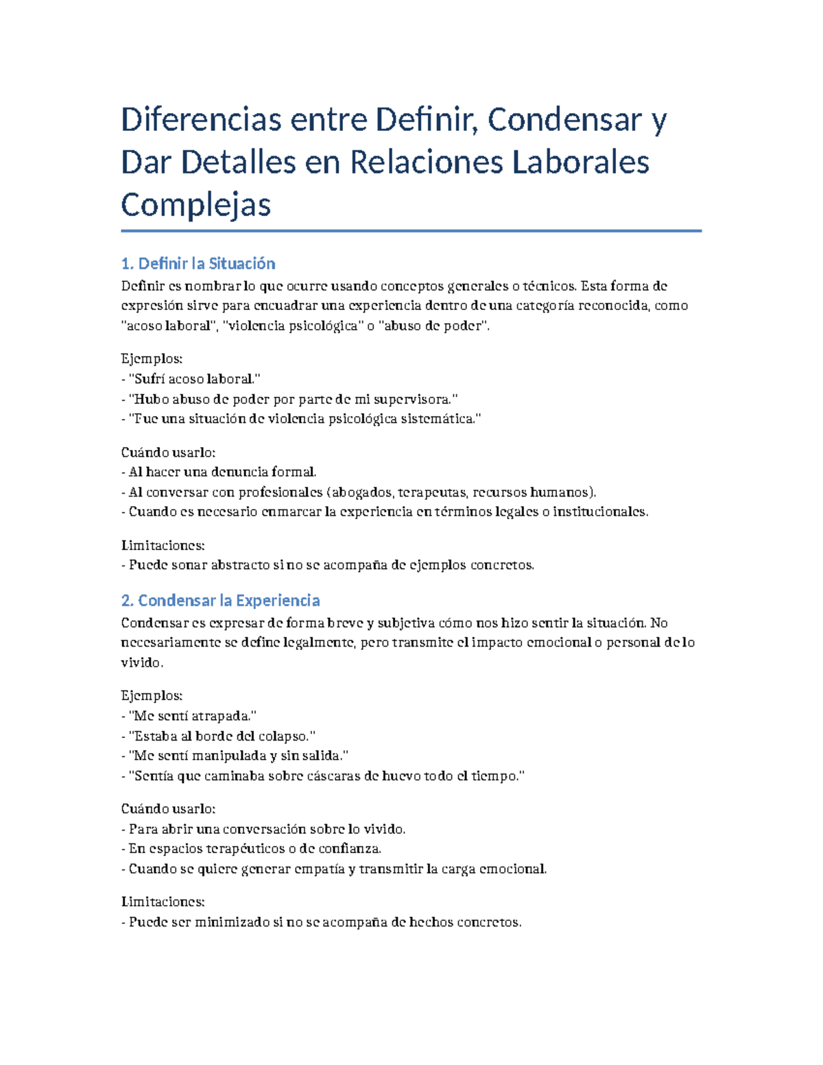 Diferencias entre Definir, Condensar y Detallar en Relaciones Laborales ...