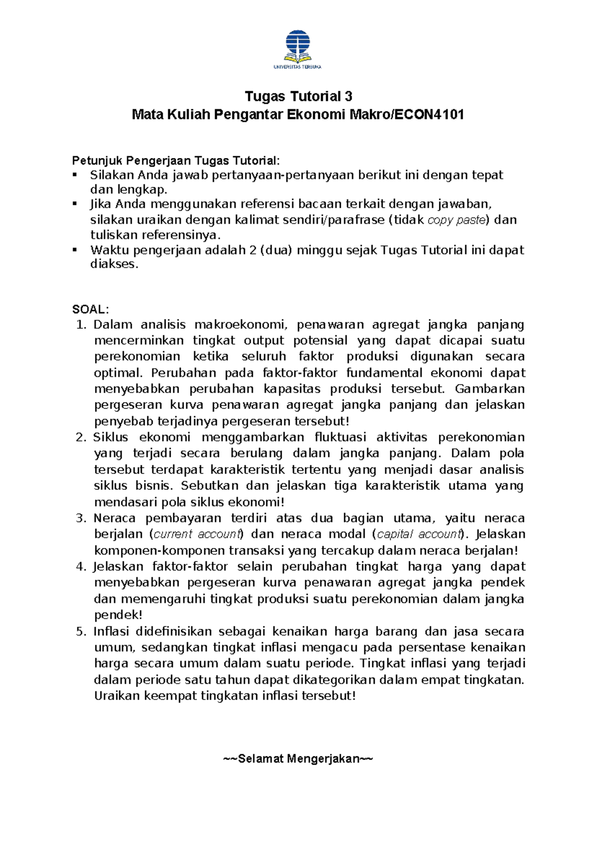 Tugas Tutorial 3 - Analisis Makroekonomi: Penawaran Agregat Jangka ...