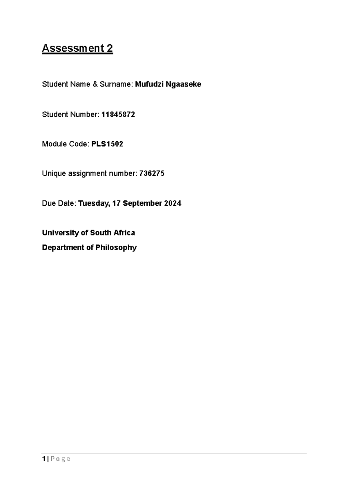 Assessment 2 PLS1502 - Essay on African Philosophy Trends - Studocu