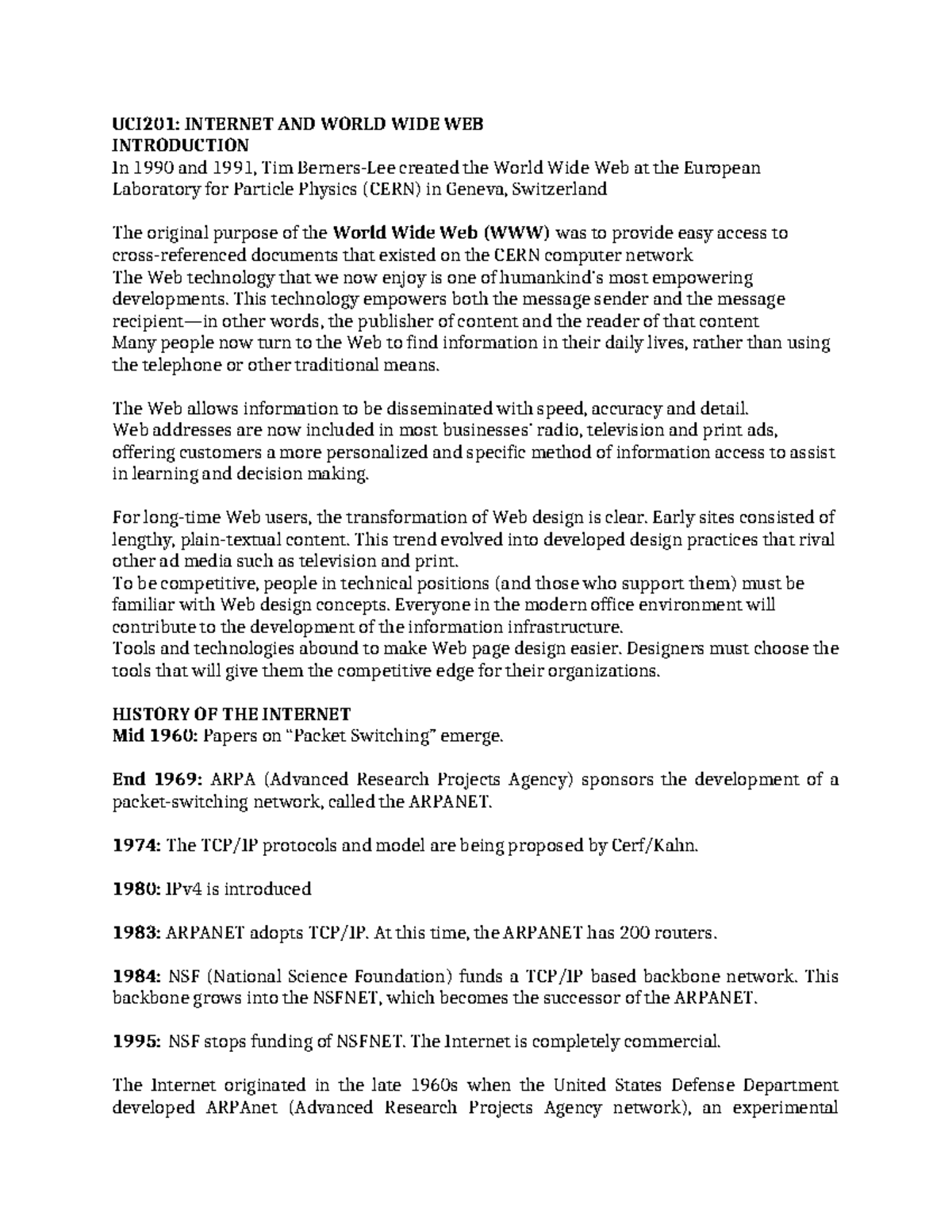 Internet AND World WIDE WEB - UCI201: INTERNET AND WORLD WIDE WEB ...