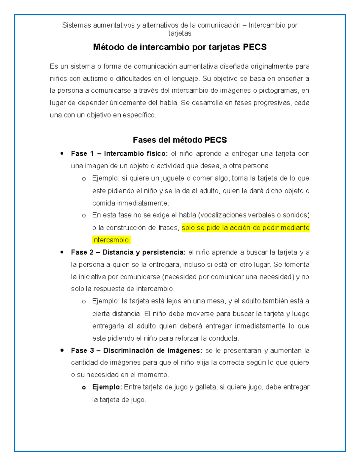 Método PECS: Sistemas Aumentativos de Comunicación - Studocu