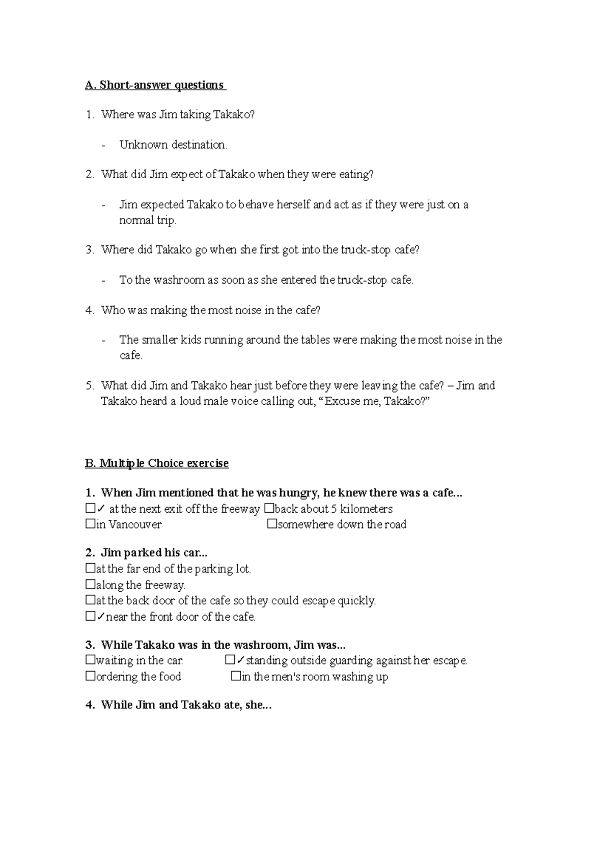Takako Episode 2 - Listening Comprehension Questions & MCQs - Studocu
