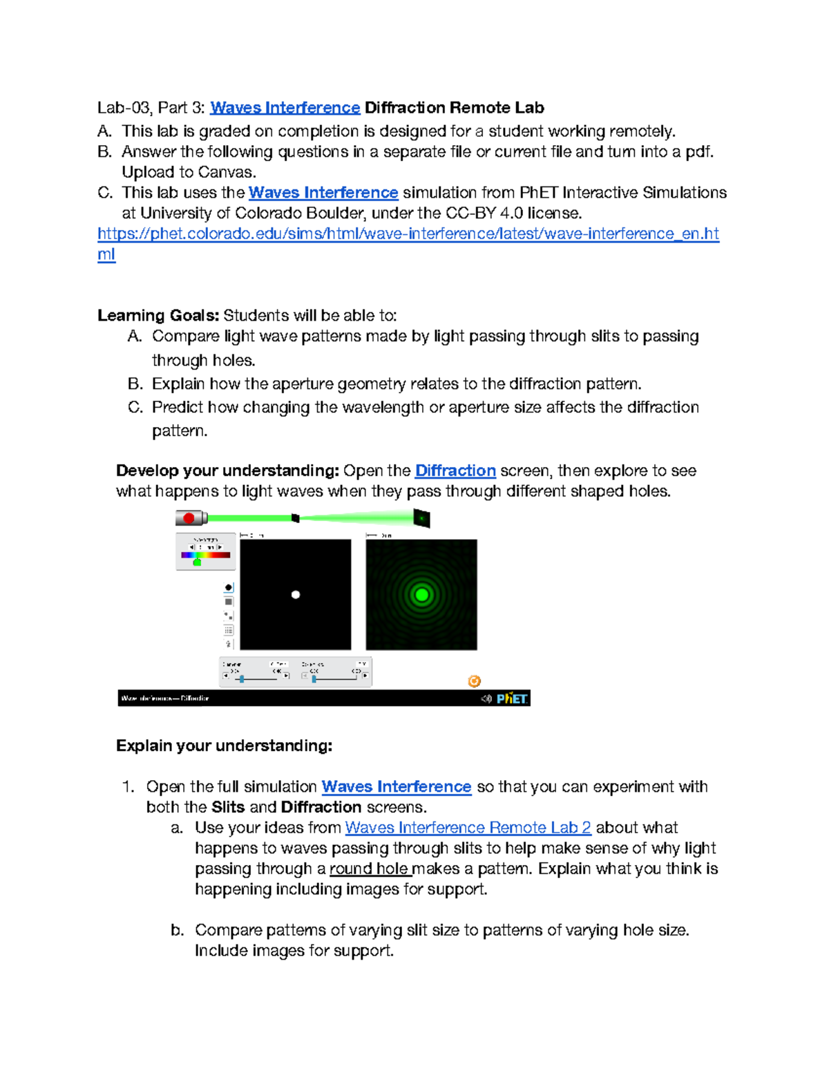 Lab 04: Waves Interference Diffraction Remote Lab Guide - Studocu