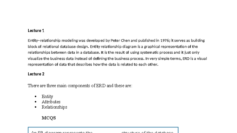 Lecture 1: Introduction to Entity Relationship Diagrams (ERD) - TO 40 ...