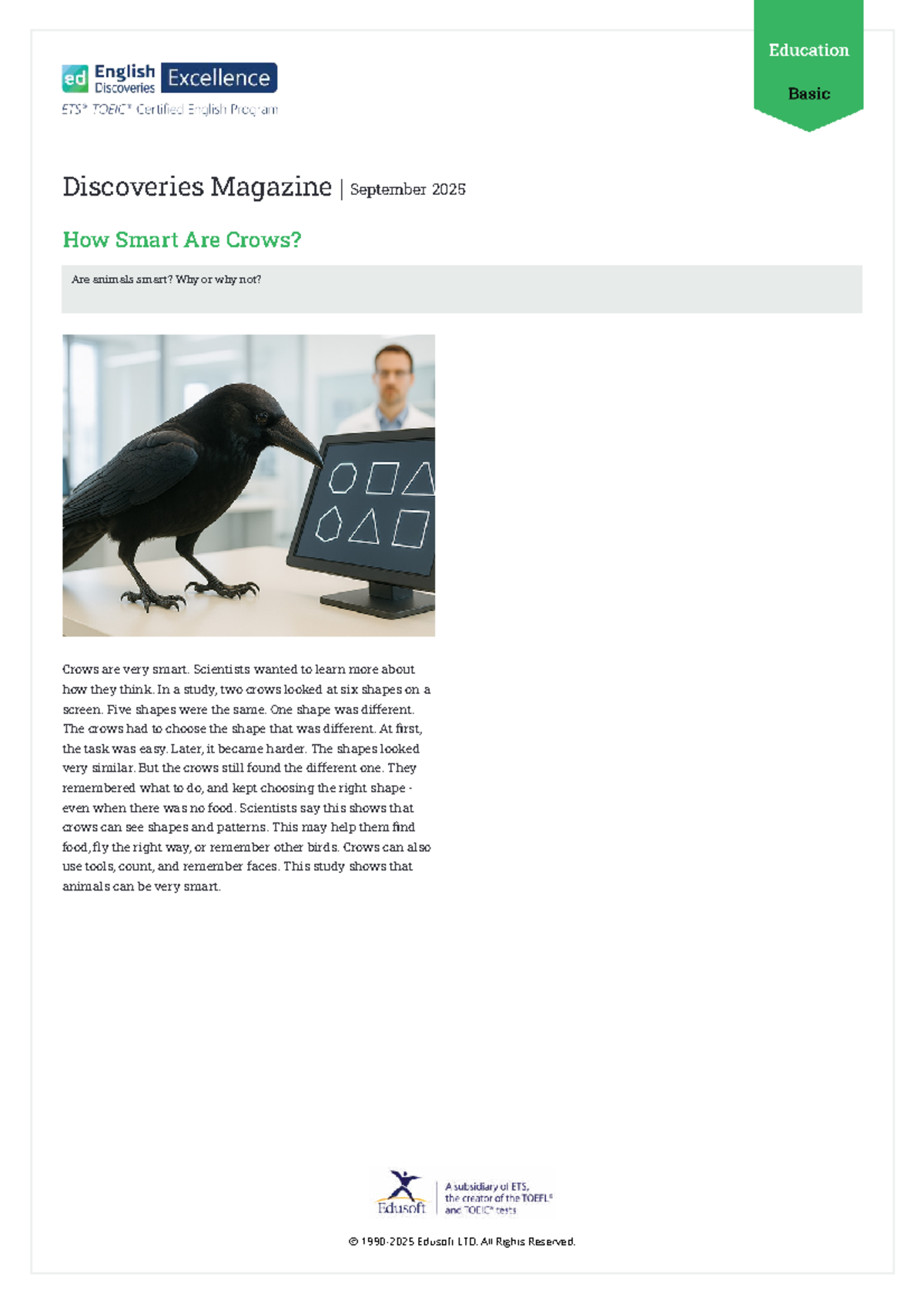 Discoveries Magazine - Sept 2025 - How Smart Are Crows? - Studocu