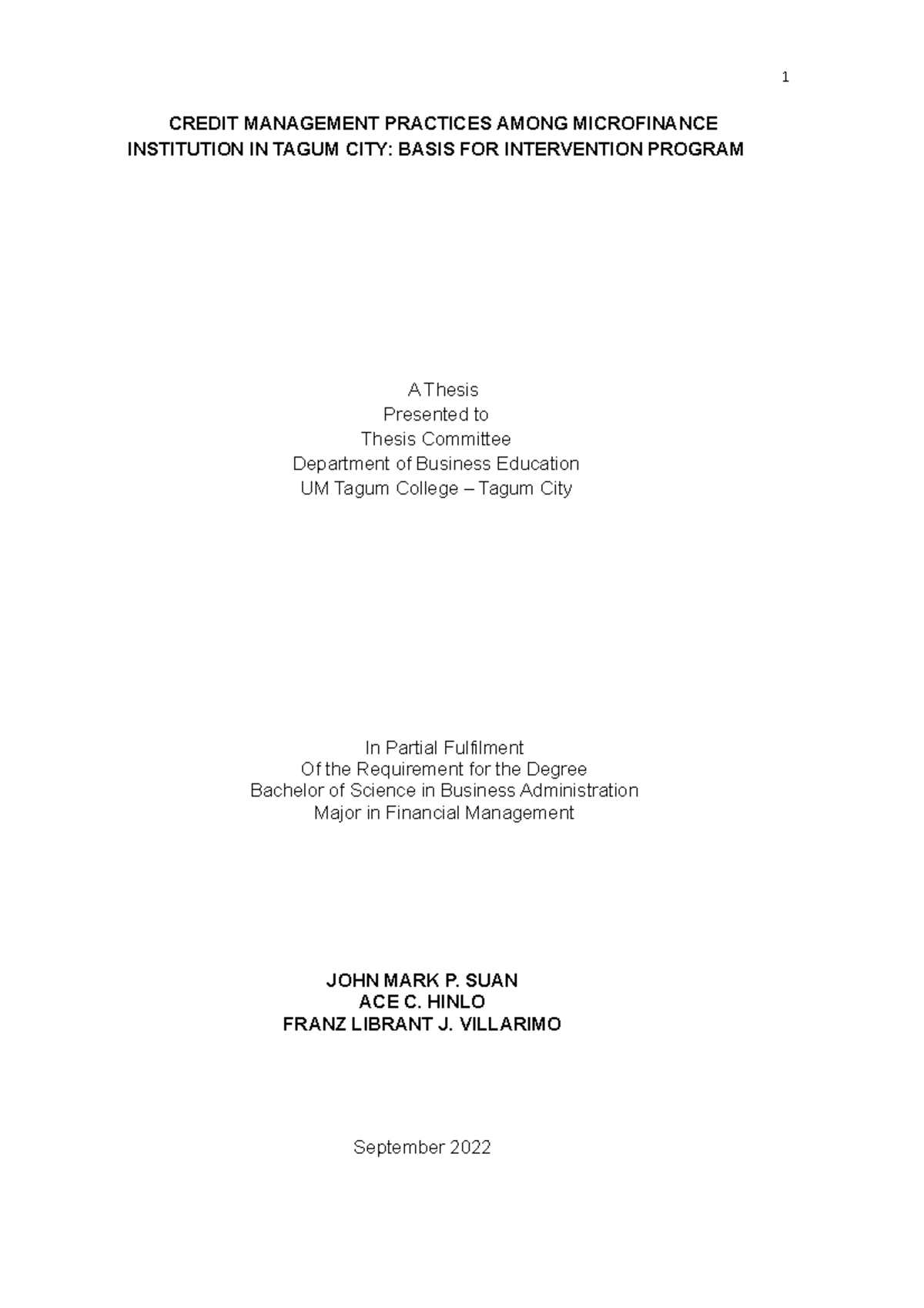 CREDIT-MGMT PRCTCS AMONG MICROFINANCE INSTN: THESIS STUDY - Studocu