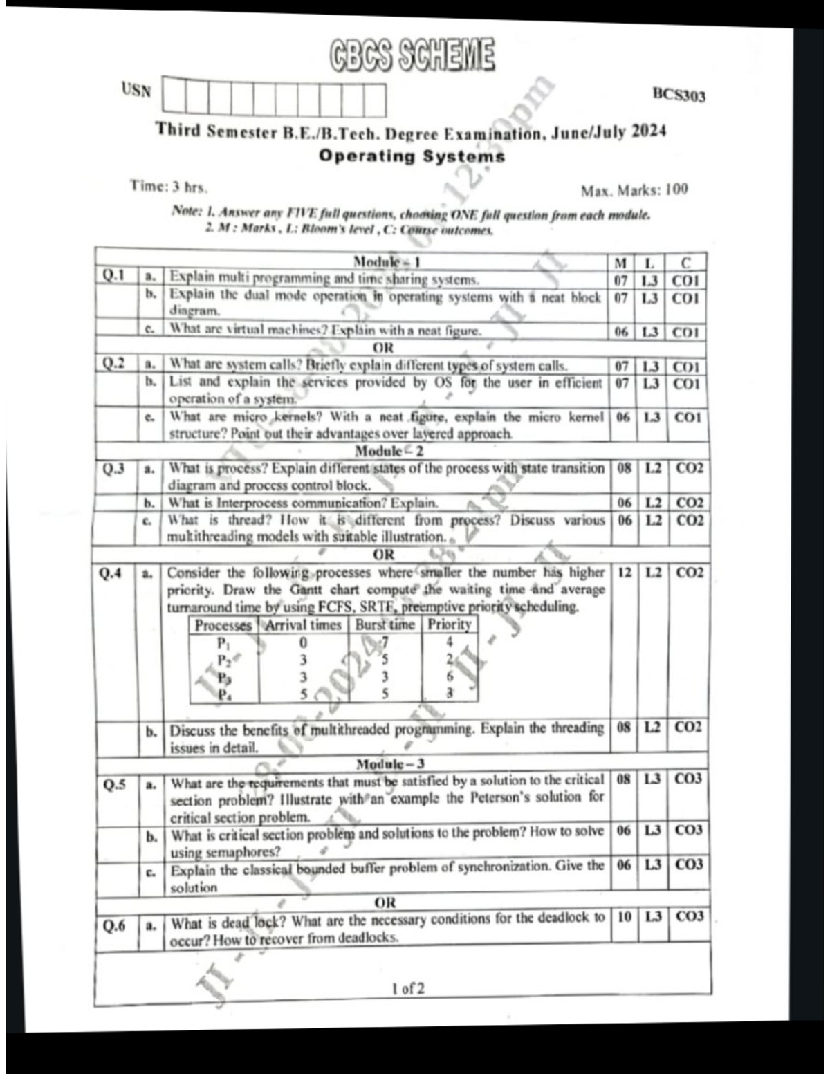 **New Title:** BCS303 Operating Systems PYQ - Third Semester Exam ...