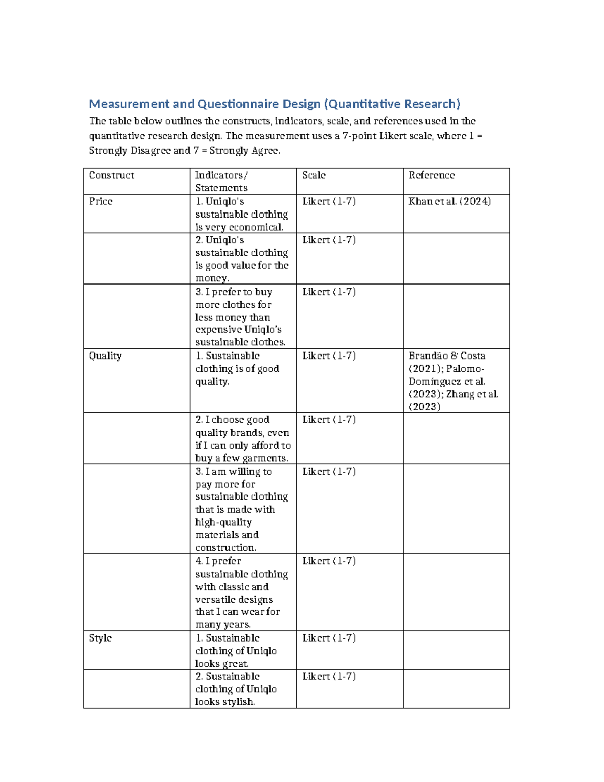 Measurement Questionnaire Design for Quantitative Research Analysis ...
