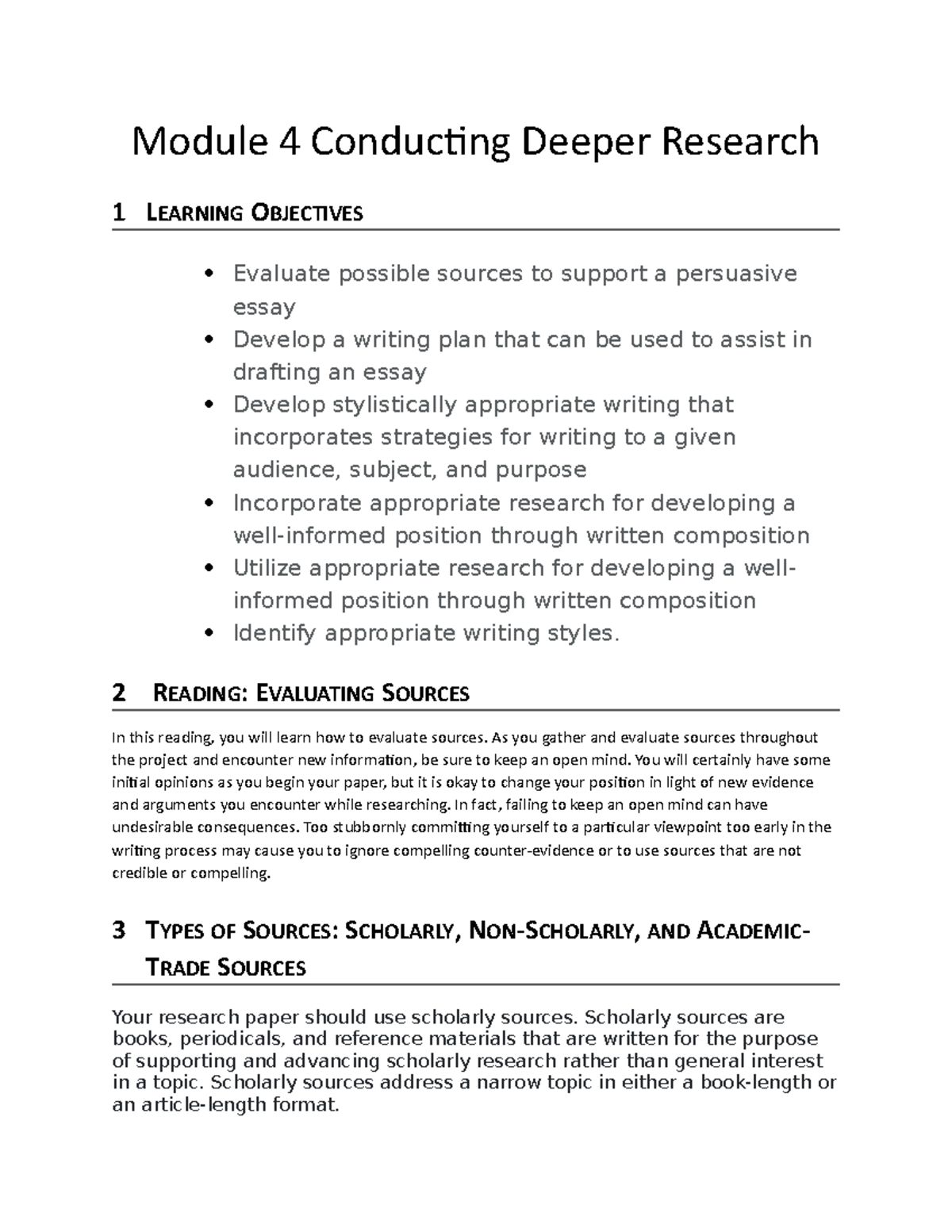 Module 4 Conducting Deeper Research - Module 4 Conducting Deeper ...