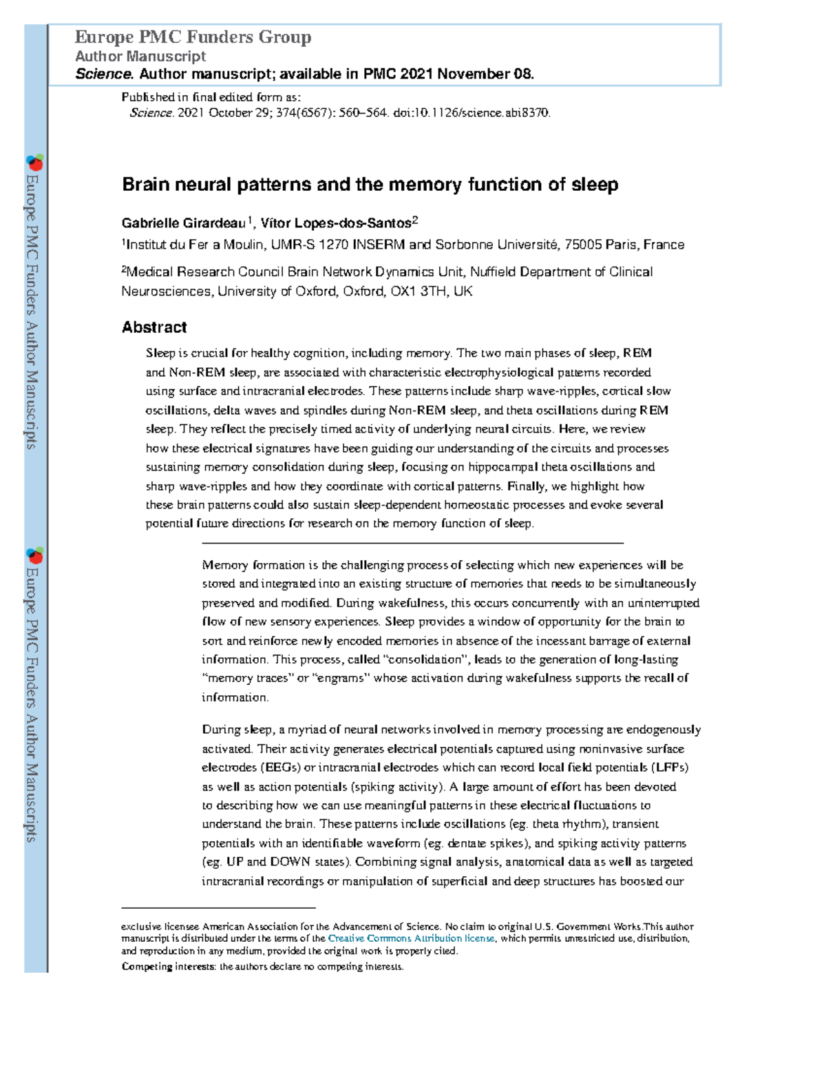 Brain neural patterns and the memory function of sleep - The two main ...
