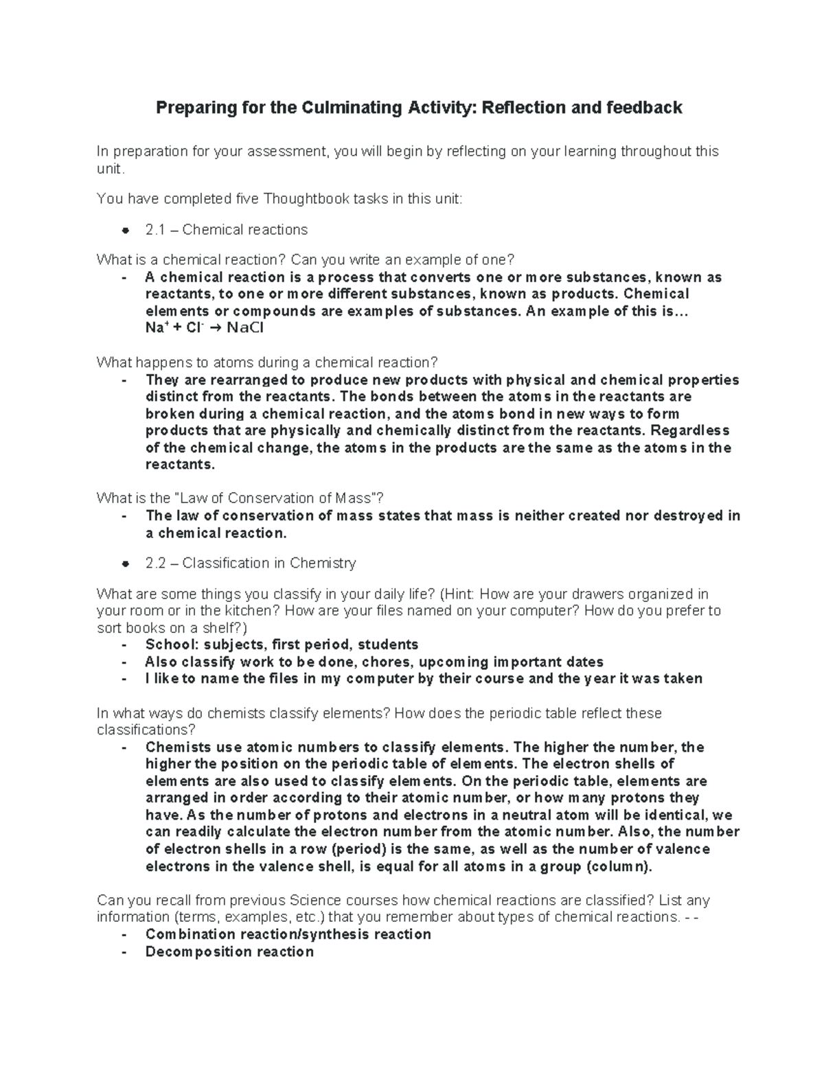 Assessment Reflection for Unit 2: Thoughtbook Task #2 - Studocu