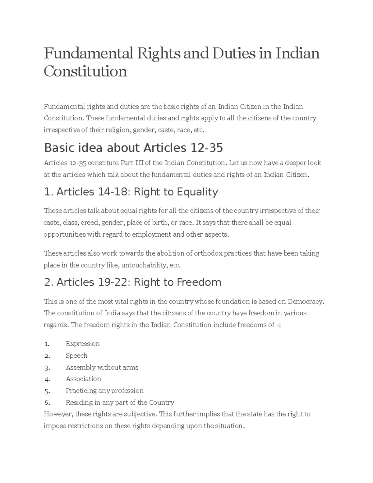 Fundamental Rights & Duties Under Indian Constitution (Chapter Overview ...