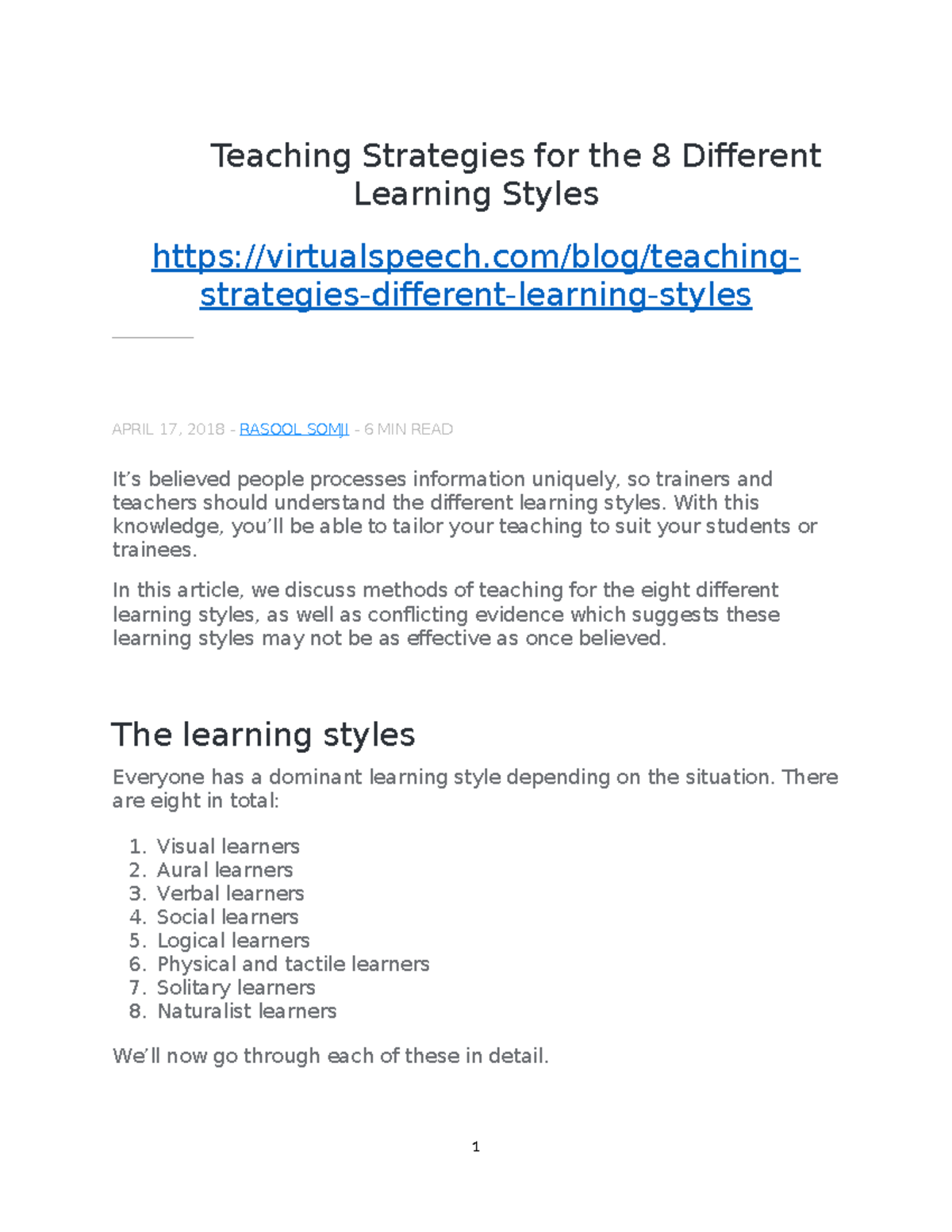 Teaching Strategies for the 8 Different Learning Styles - Teaching ...