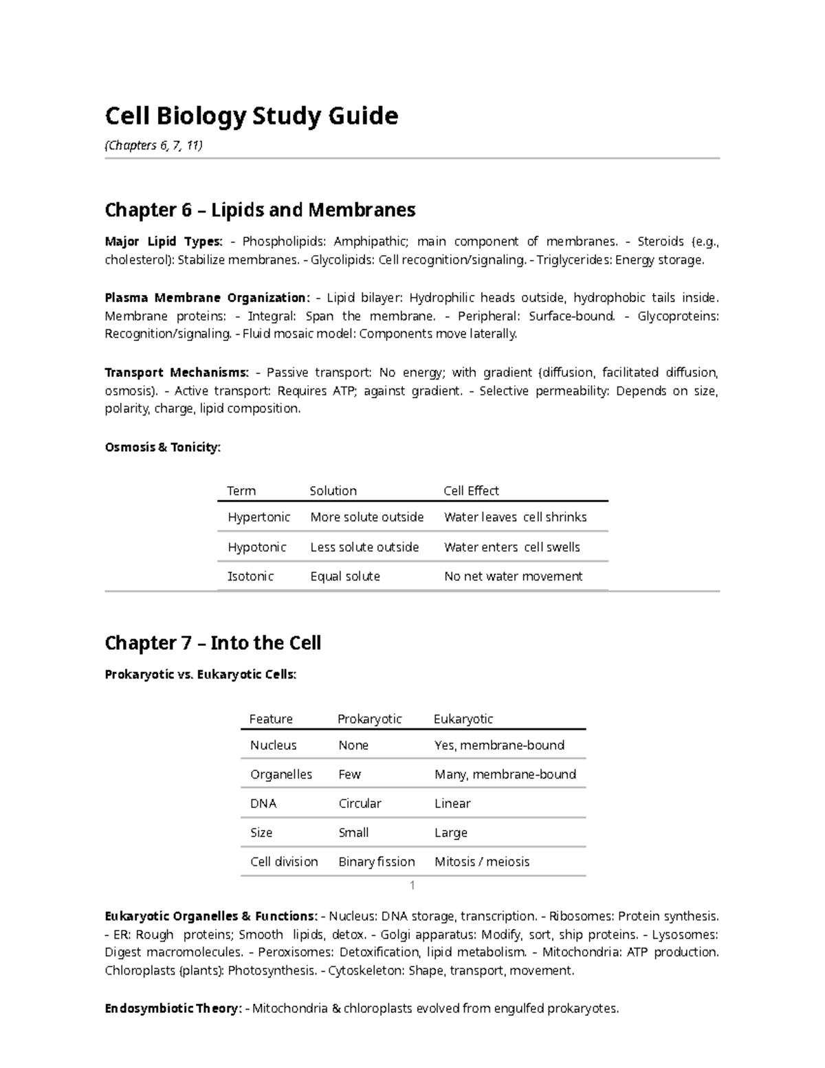 Cell Biology Study Guide Bio101 Lipids Membranes Cell Types
