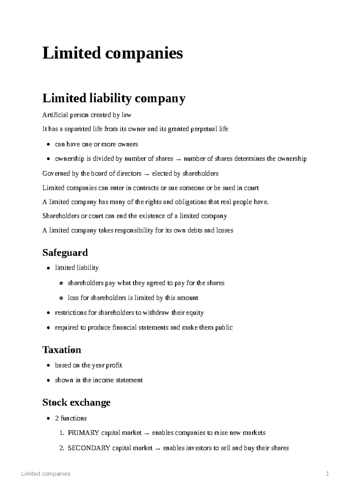 6. Limited companies - Notes taken from the lecture, book and slides ...