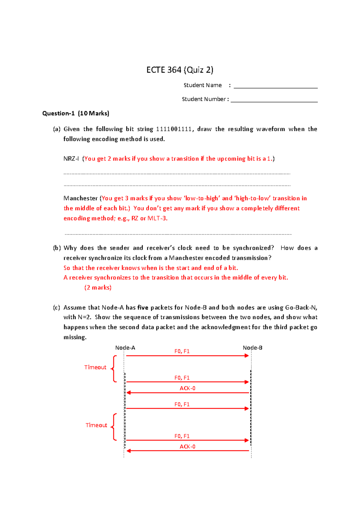 Quiz 2 Answers for ECTE 364: Data Link Layer Concepts and Protocols ...