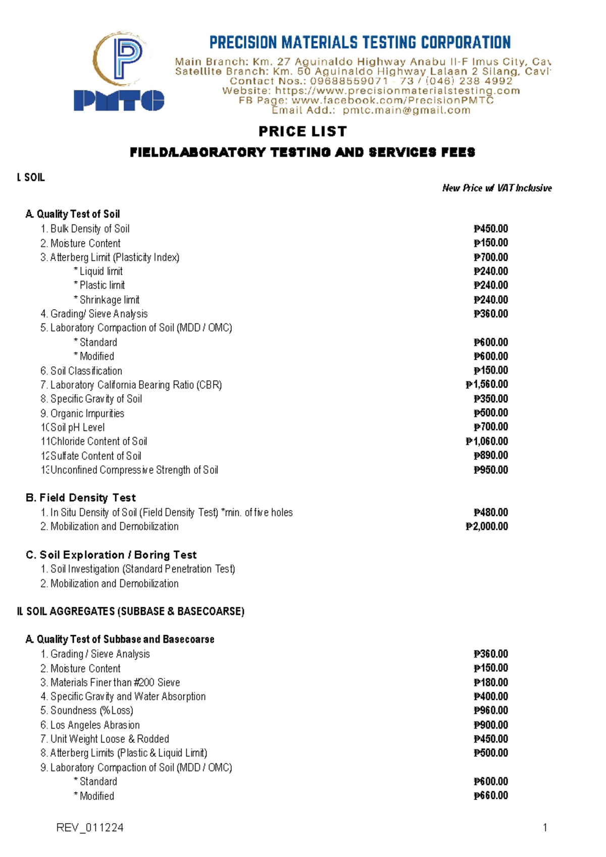 PMTC Price List R10: Updated Testing Fees for January 2024 - Studocu
