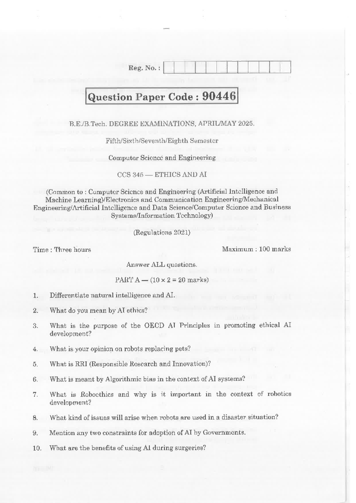 CCS 345 AM2025 - Ethics and AI Question Paper - Studocu