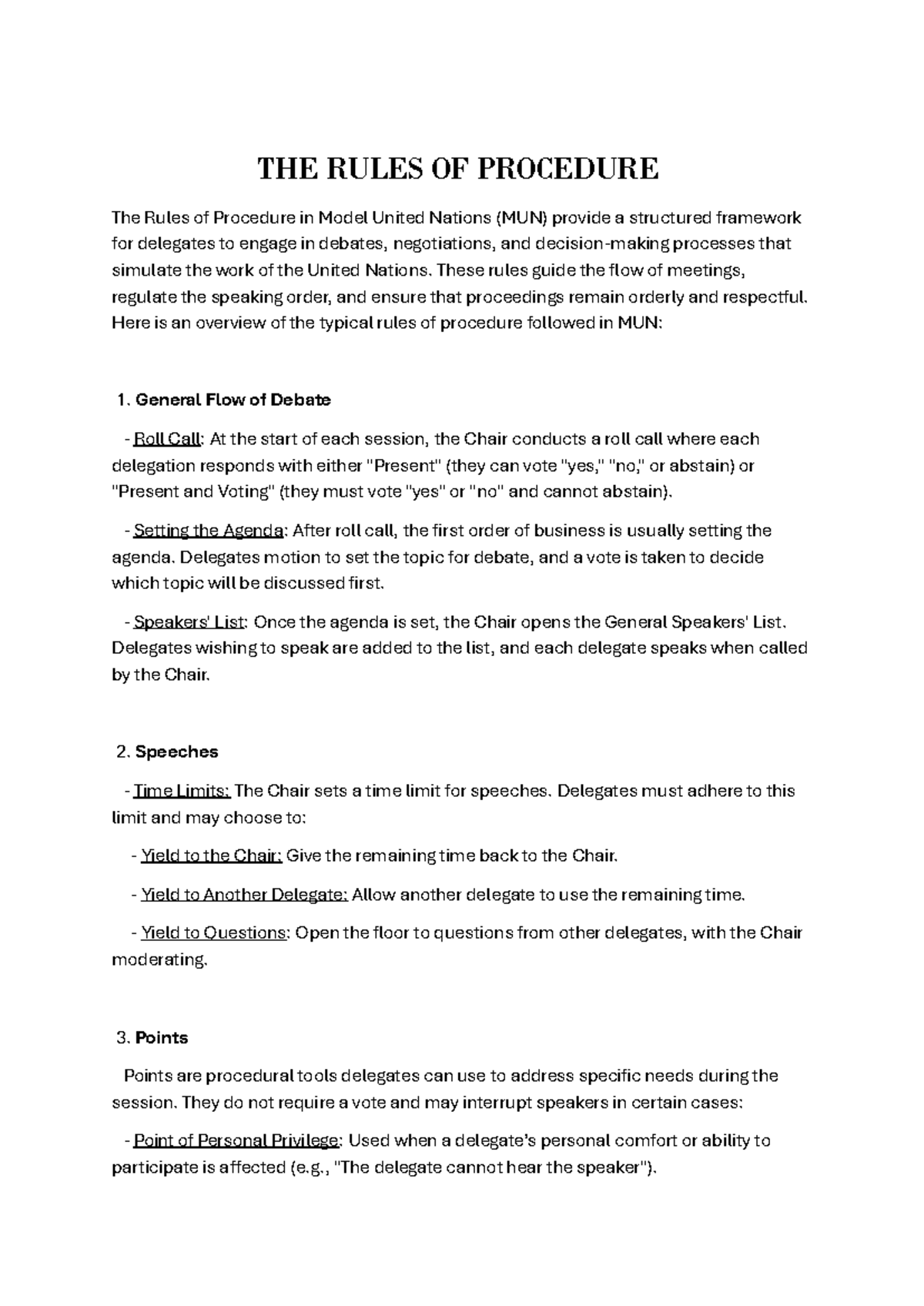 SFS MUN 2024 Rules of Procedure for Model UN Conferences - Studocu