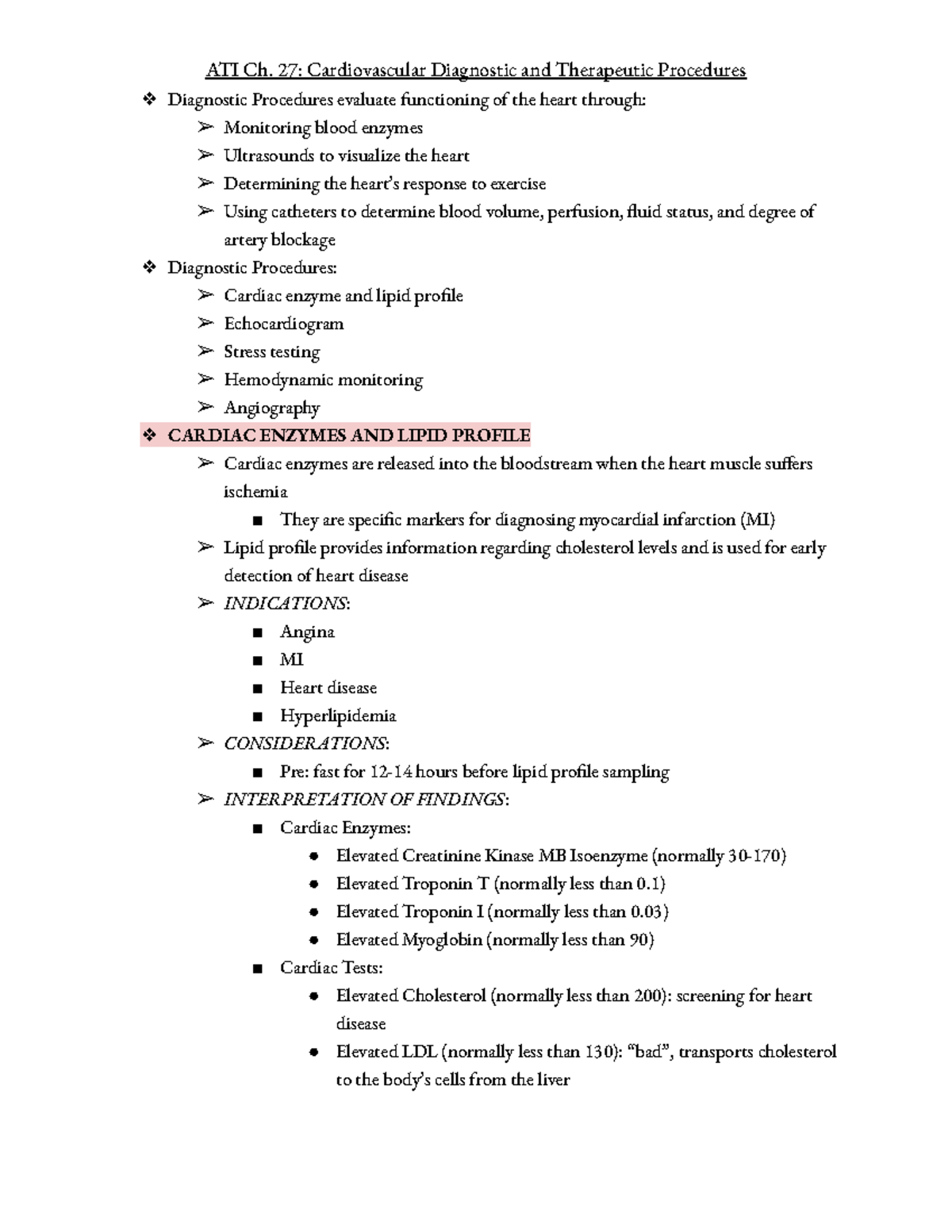 N120 Cardiovascular, PVD - ATI Ch. 27: Cardiovascular Diagnostic and ...