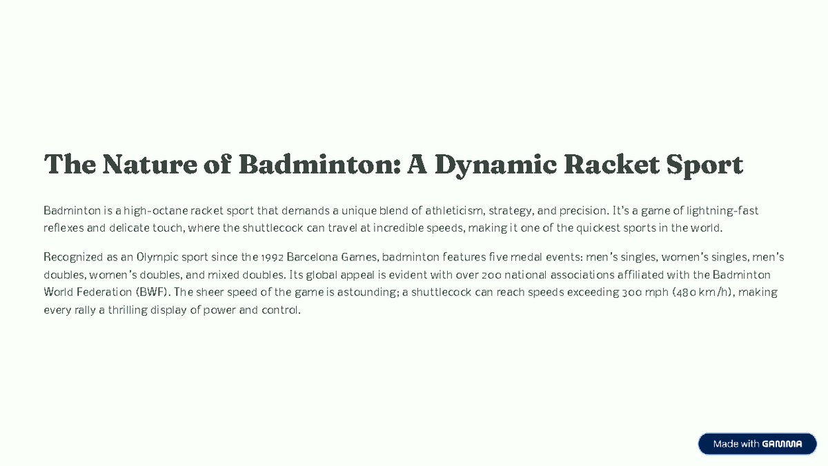 The Nature of Badminton: A Dynamic Racket Sport (PE 101) - Studocu