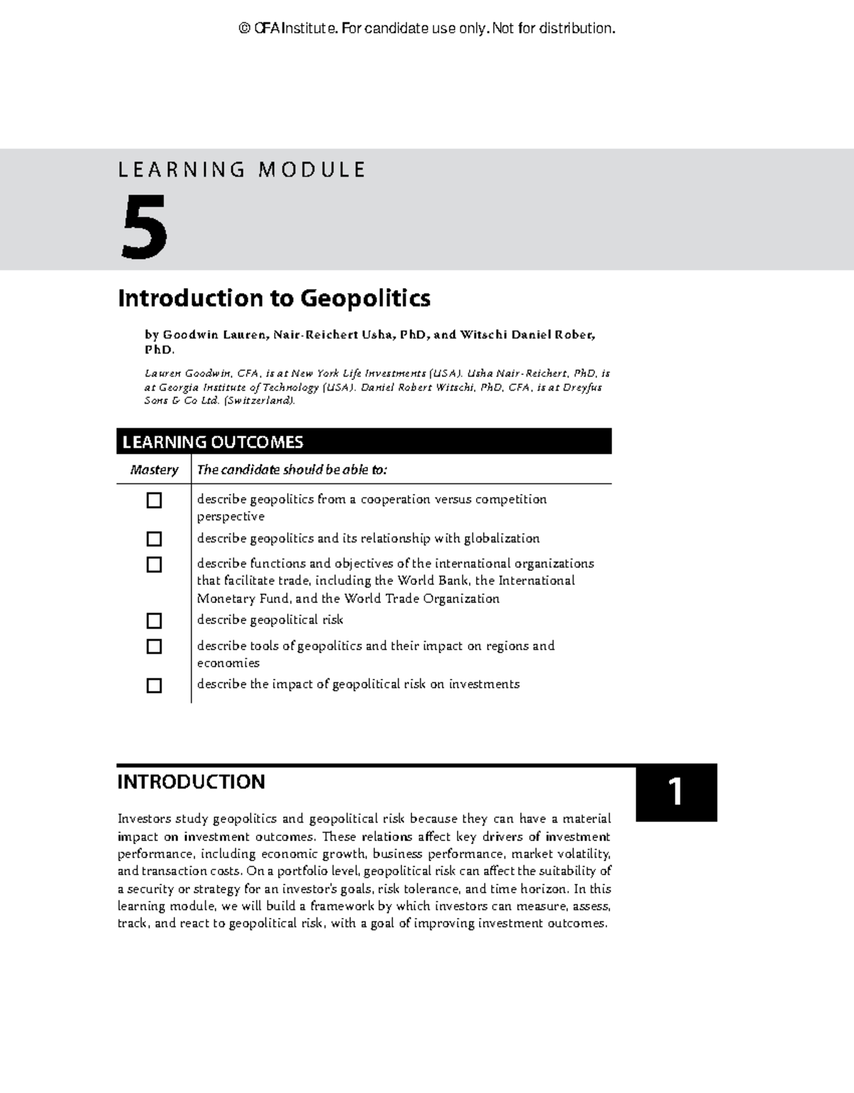 CFA Institute - Learning Module 5: Introduction to Geopolitics - Studocu