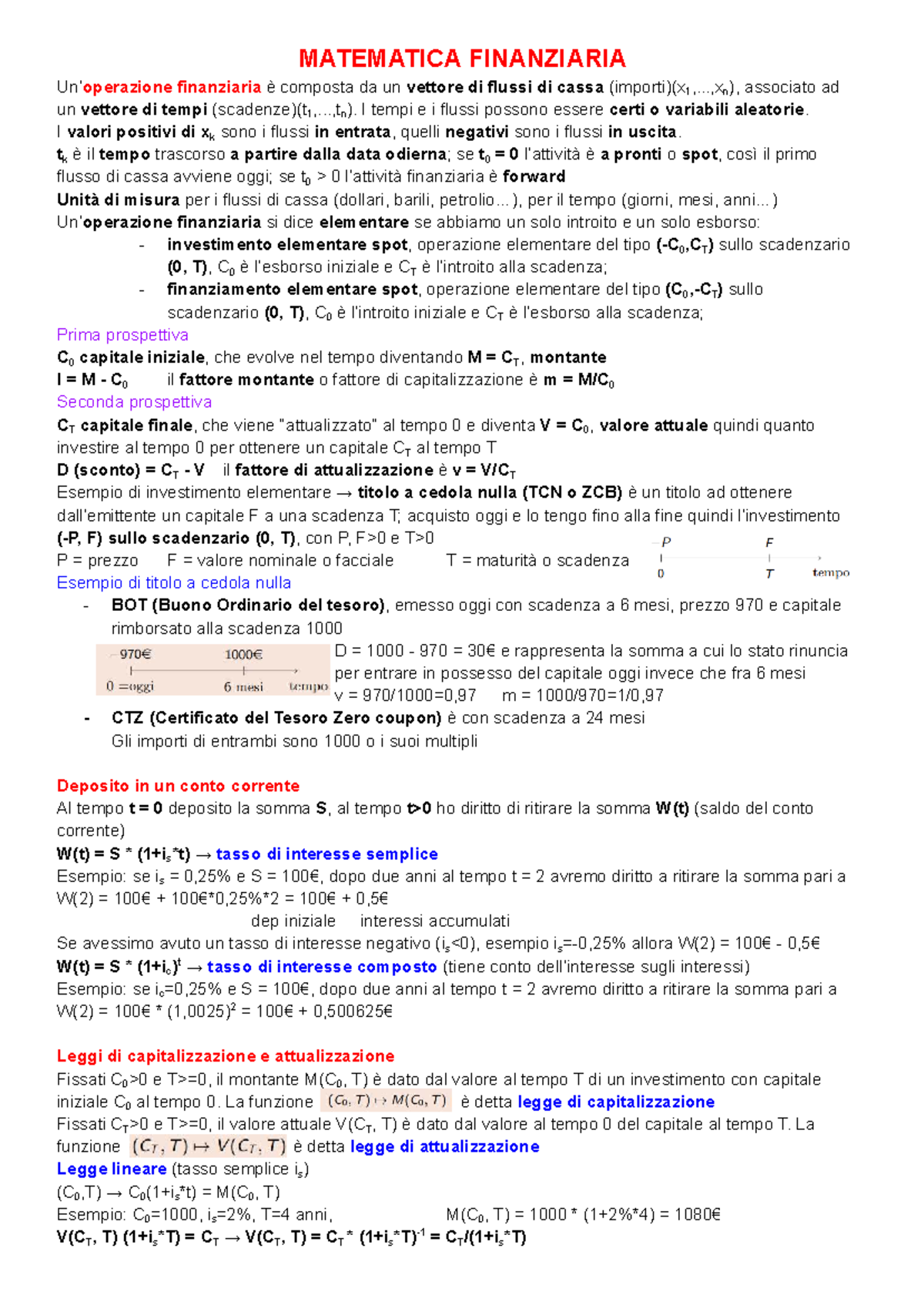 MATEMATICA FINANZIARIA - Appunti Esame e Riassunto Completo - Studocu