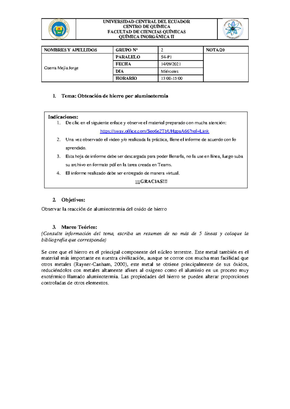 INF 12 -QI2- Informe sobre la Obtención de Hierro por Aluminotermia ...