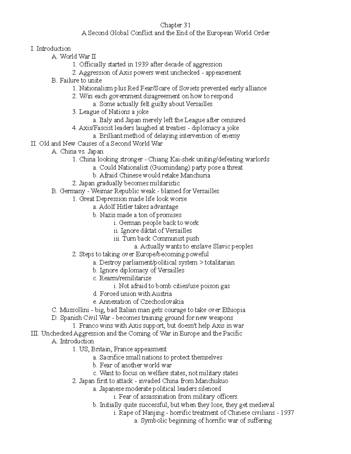 Chapter 31 - Chapter 31 A Second Global Conflict and the End of the ...