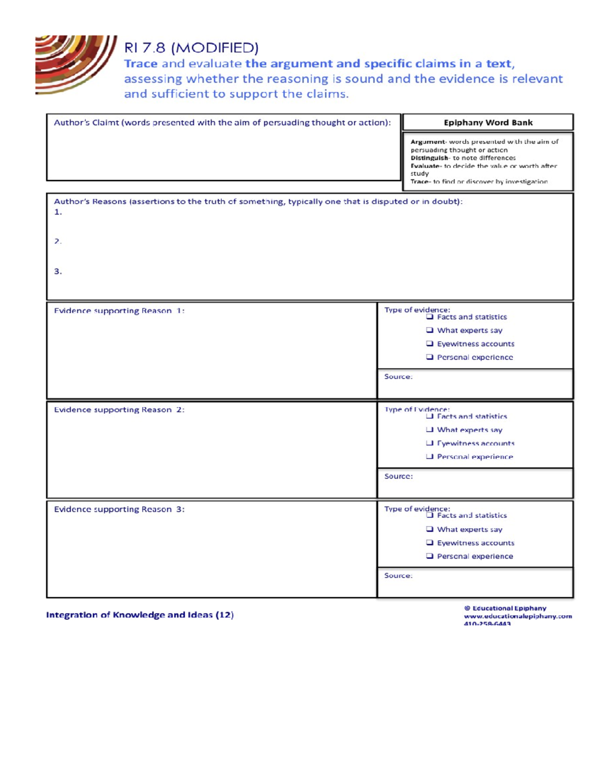 RI 7.8 Graphic Organizer: Evaluating Arguments & Claims in Texts - Studocu