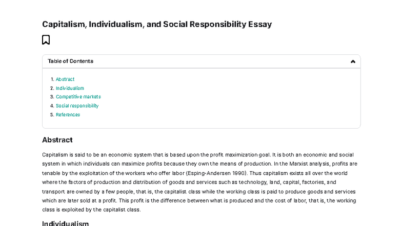 Capitalism, Individualism, and Social Responsibility - Essay (Course ...