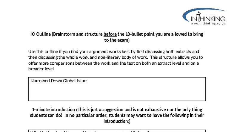 IO Outline for Structuring Your Argument - 10 Bullet Points (ENGLANGLIT ...