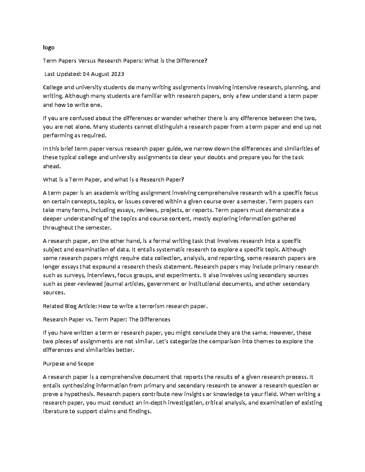 Doccc 1 - Differences Between Term Papers and Research Papers - Studocu
