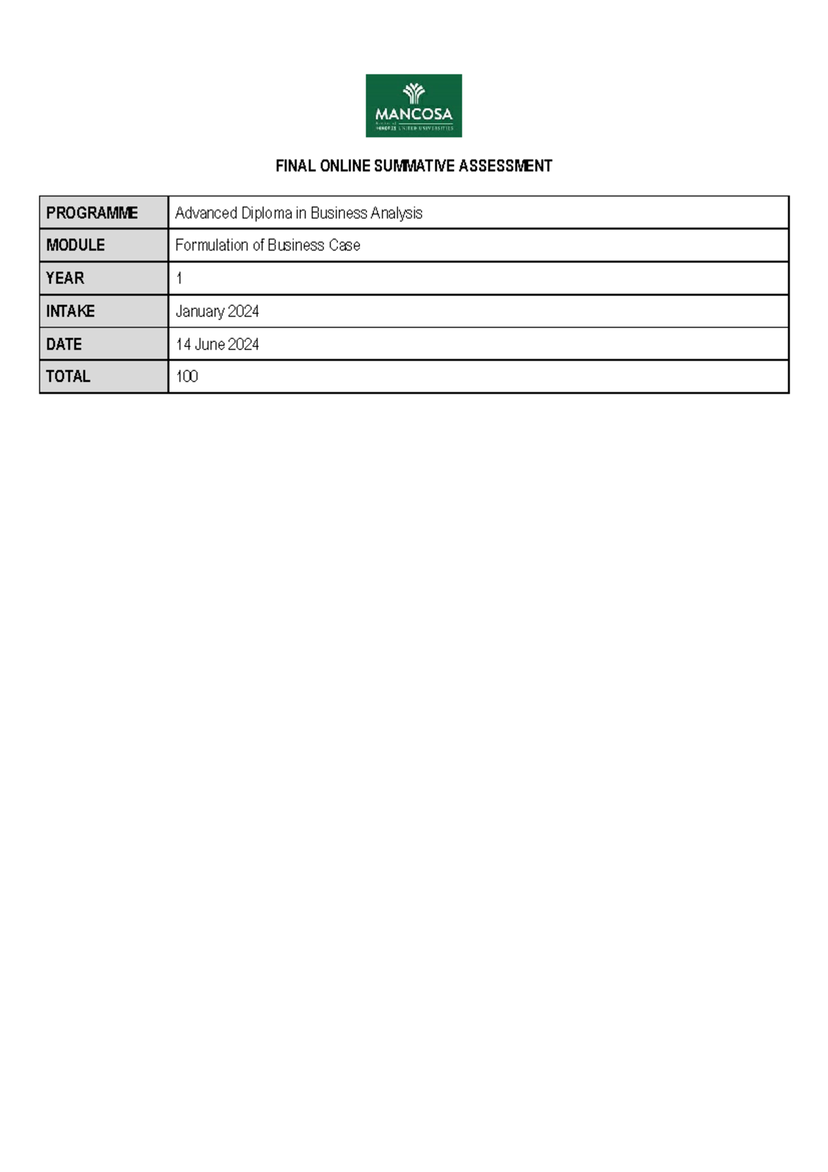 ADBA Final Exam: Formulation of Business Cases for Expansion - Studocu