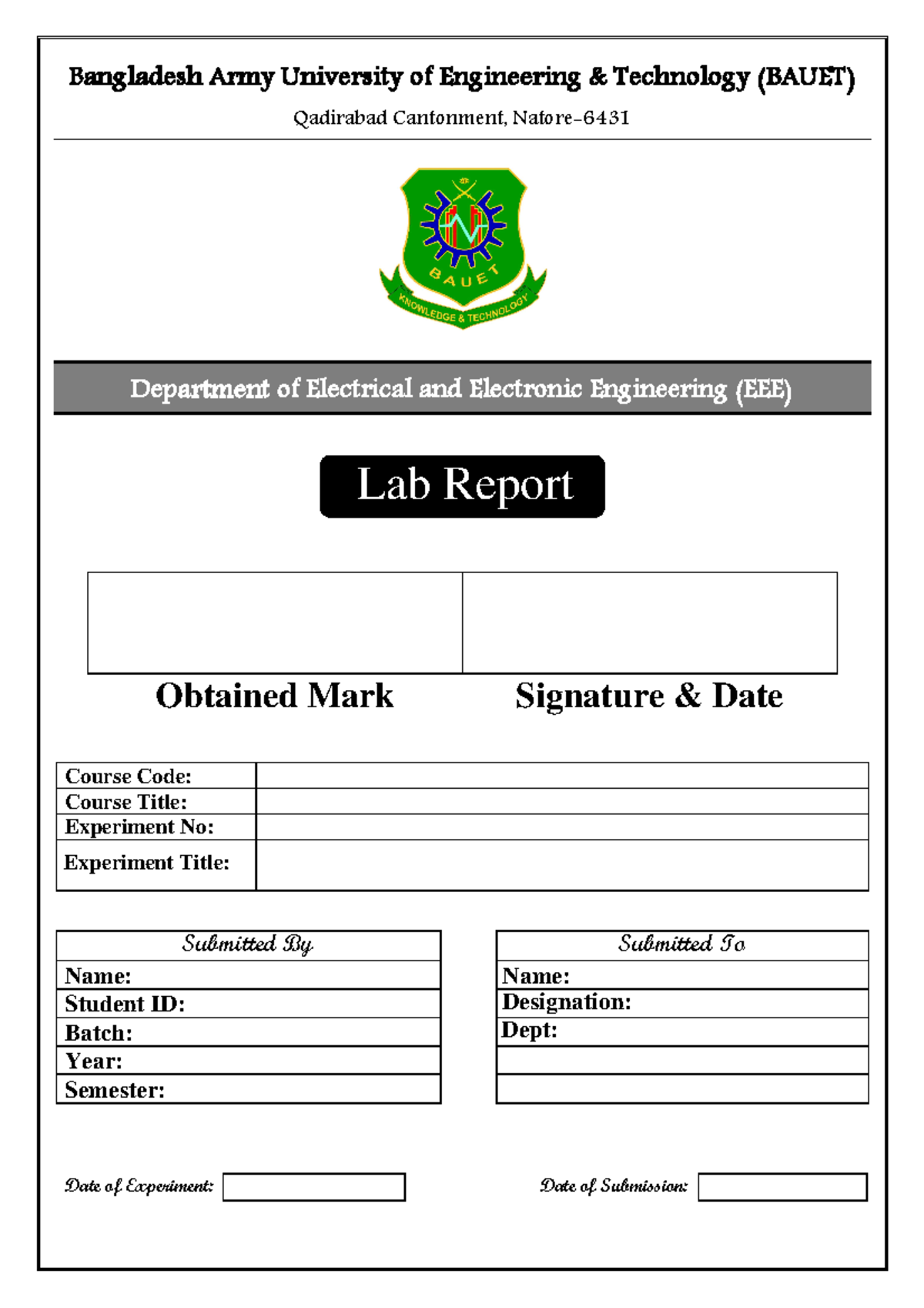 Bauet Lab-Report-Format - BBBBaaaannnnggggllllaaaaddddeeeesssshhhh ...