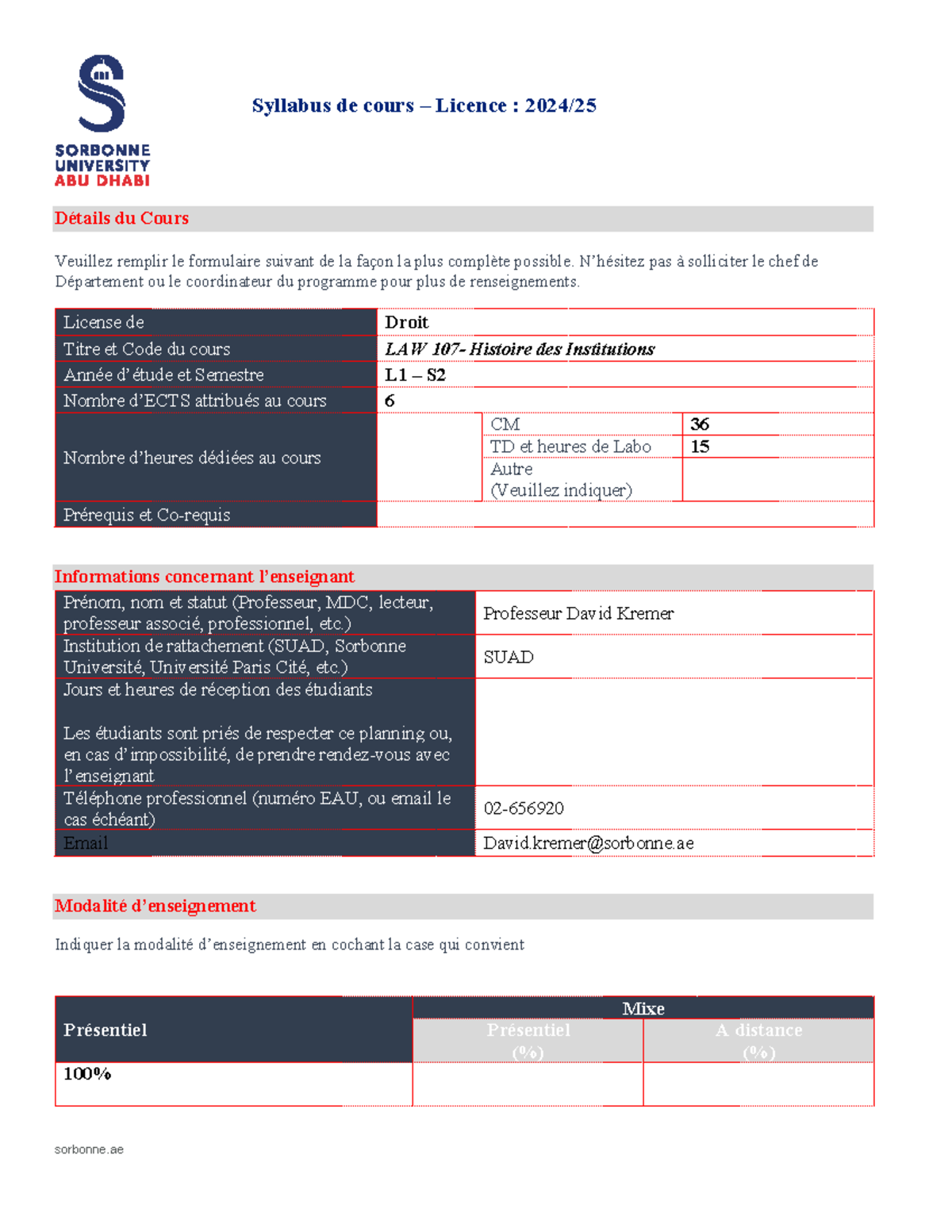Final Syllabus de Cours - Licence 2024-25 Histoire des Institutions ...