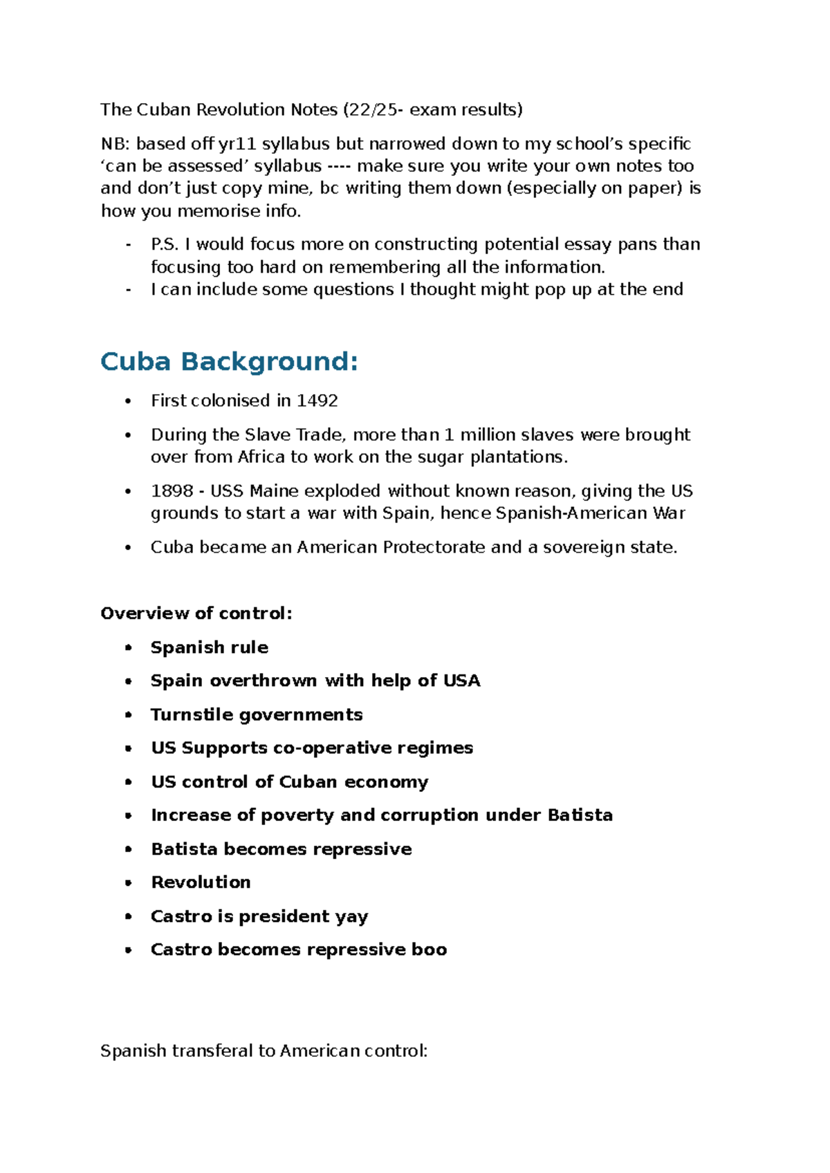 Cuban Revolution Notes (Year 11 Syllabus) - Exam Prep and Essay Plans ...