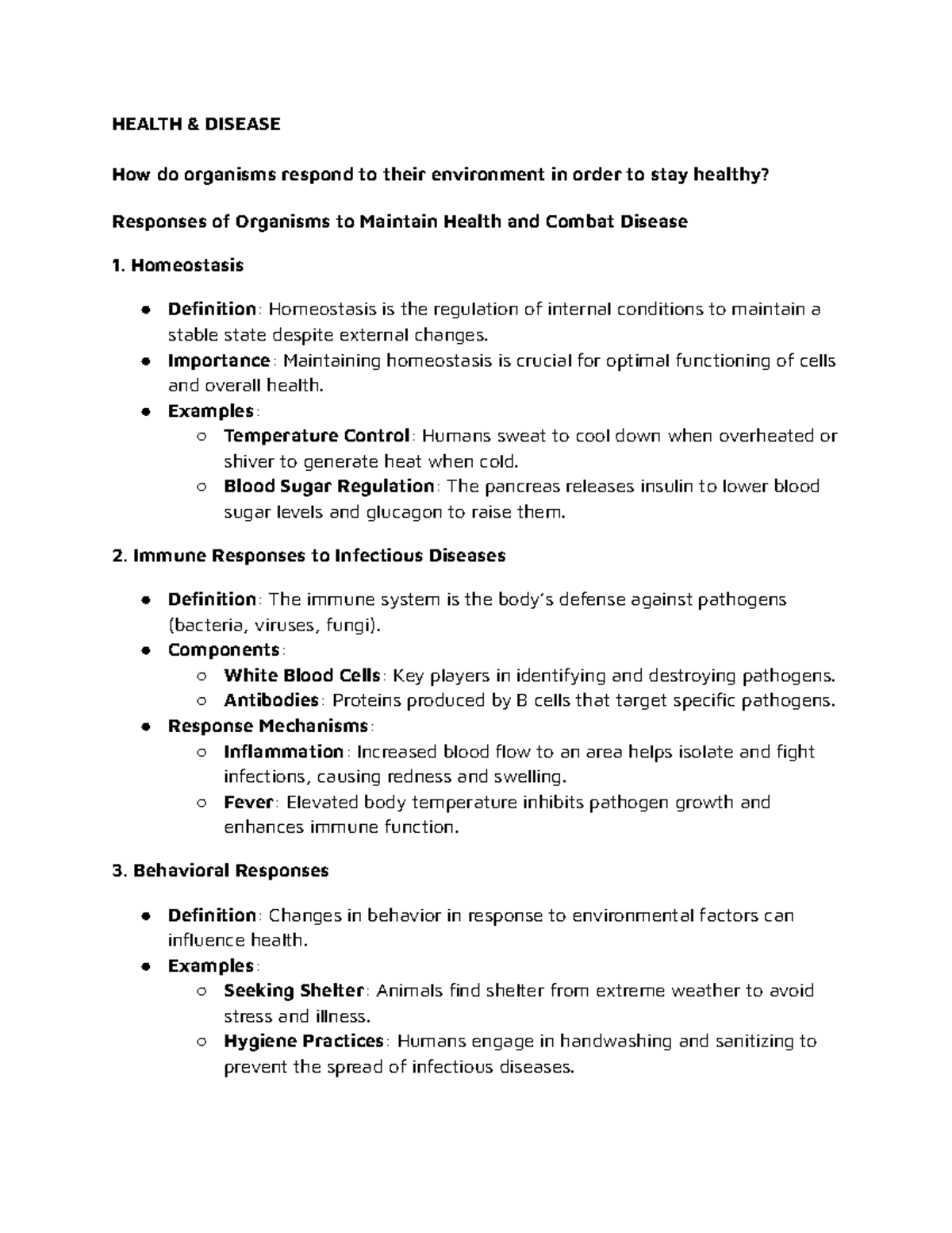 YEAR 9 Science Yearly EXAM Notes on Health & Disease Responses - Studocu