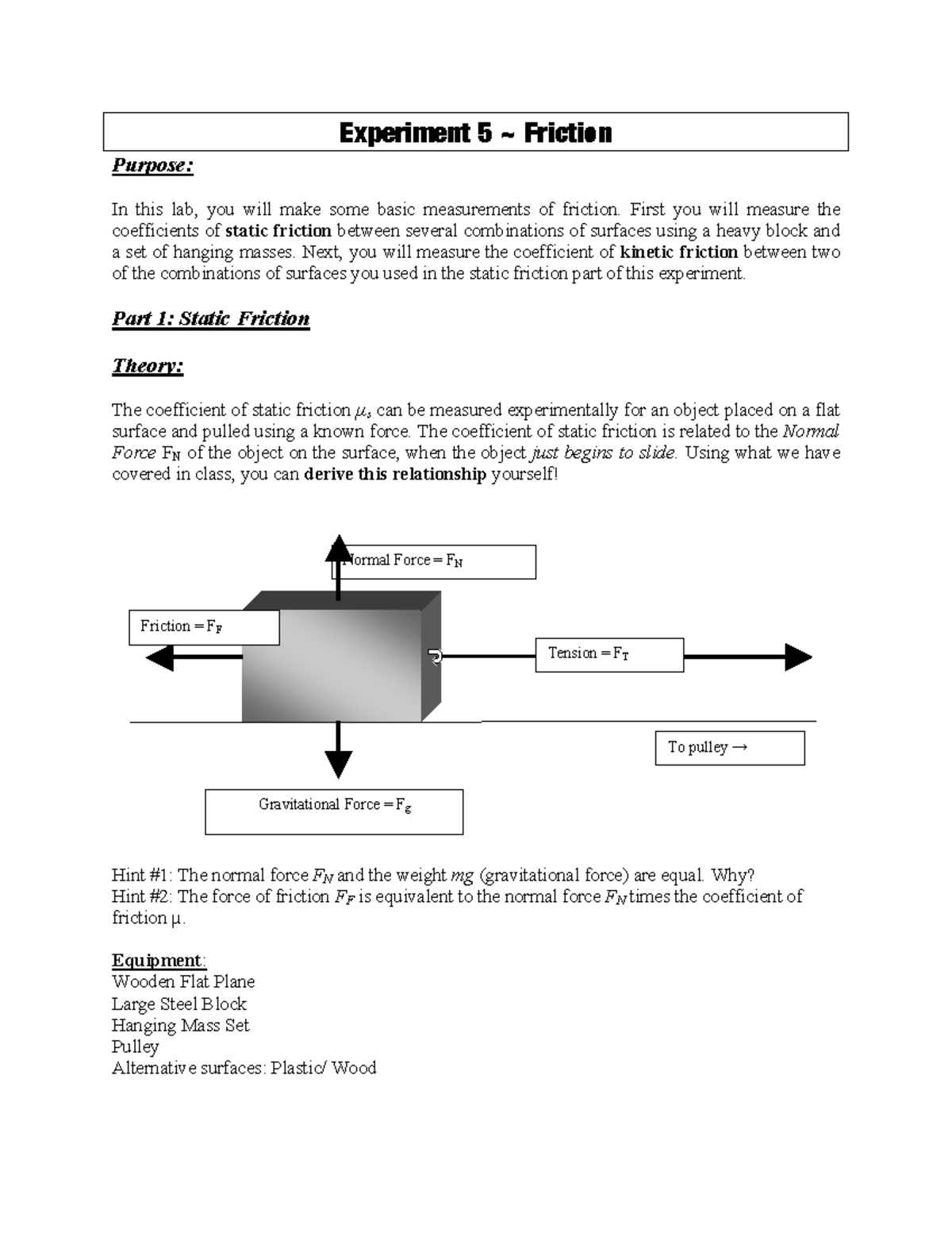 Experiment 5: Measuring Coefficients of Friction (Static & Kinetic ...