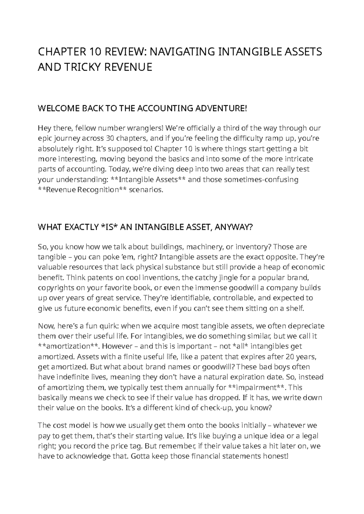 CHAPTER 10 REVIEW: NAVIGATING INTANGIBLE ASSETS IN ACCOUNTING - Studocu